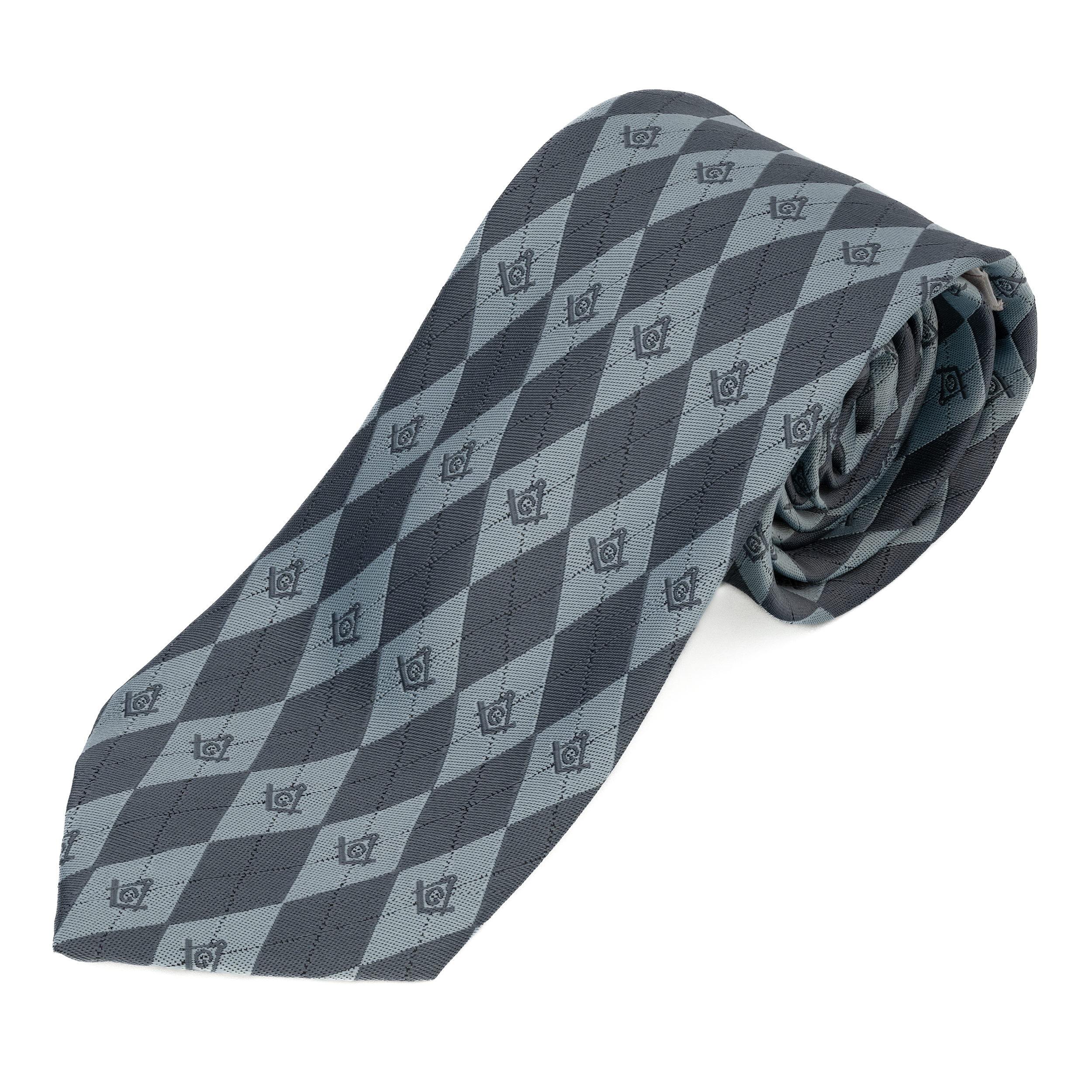 Grey Masonic Tie – Elegant Geometric Diamond Pattern with Square & Com ...