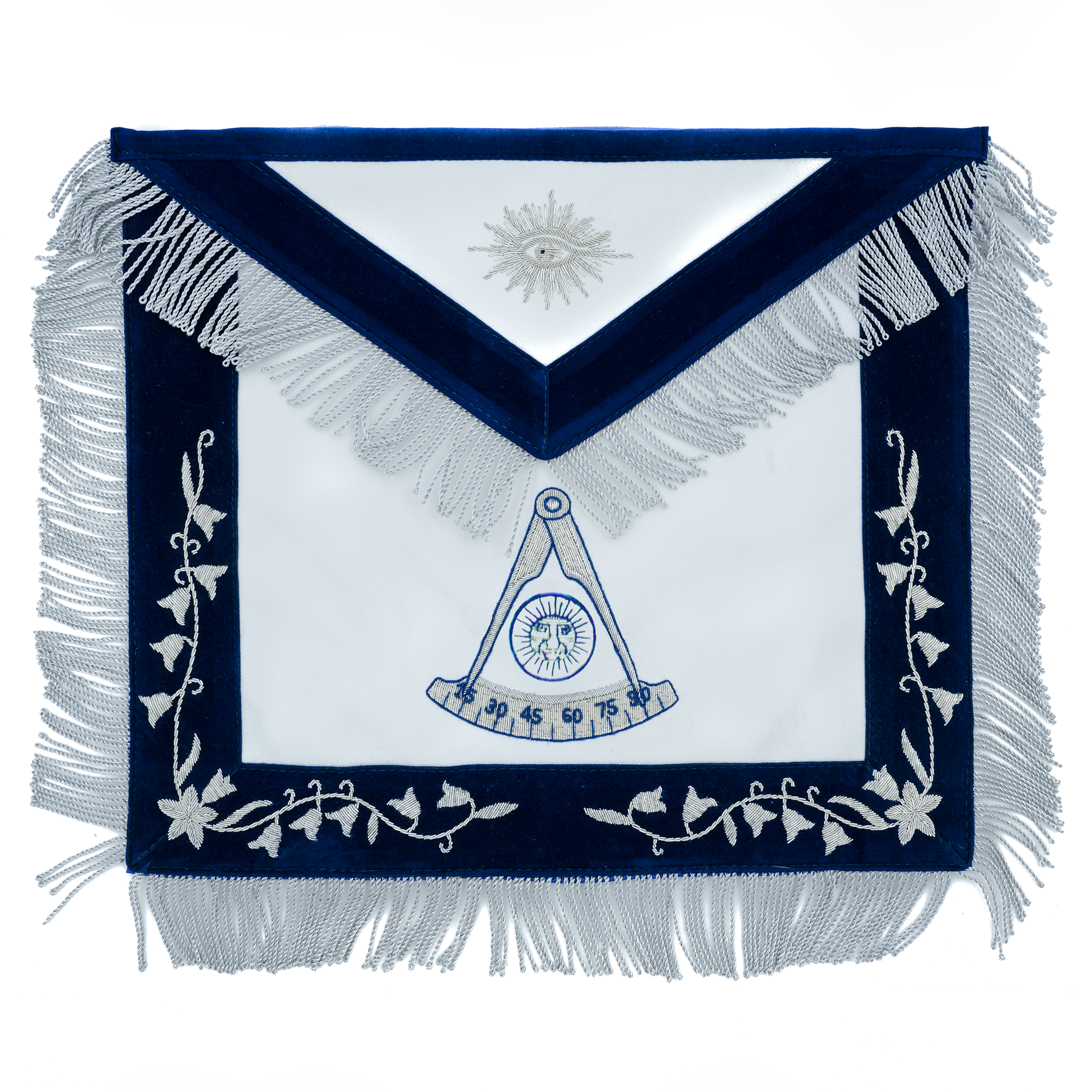 Past Master Apron | Hand-Embroidered Silver Bullion Vines & Past Maste ...