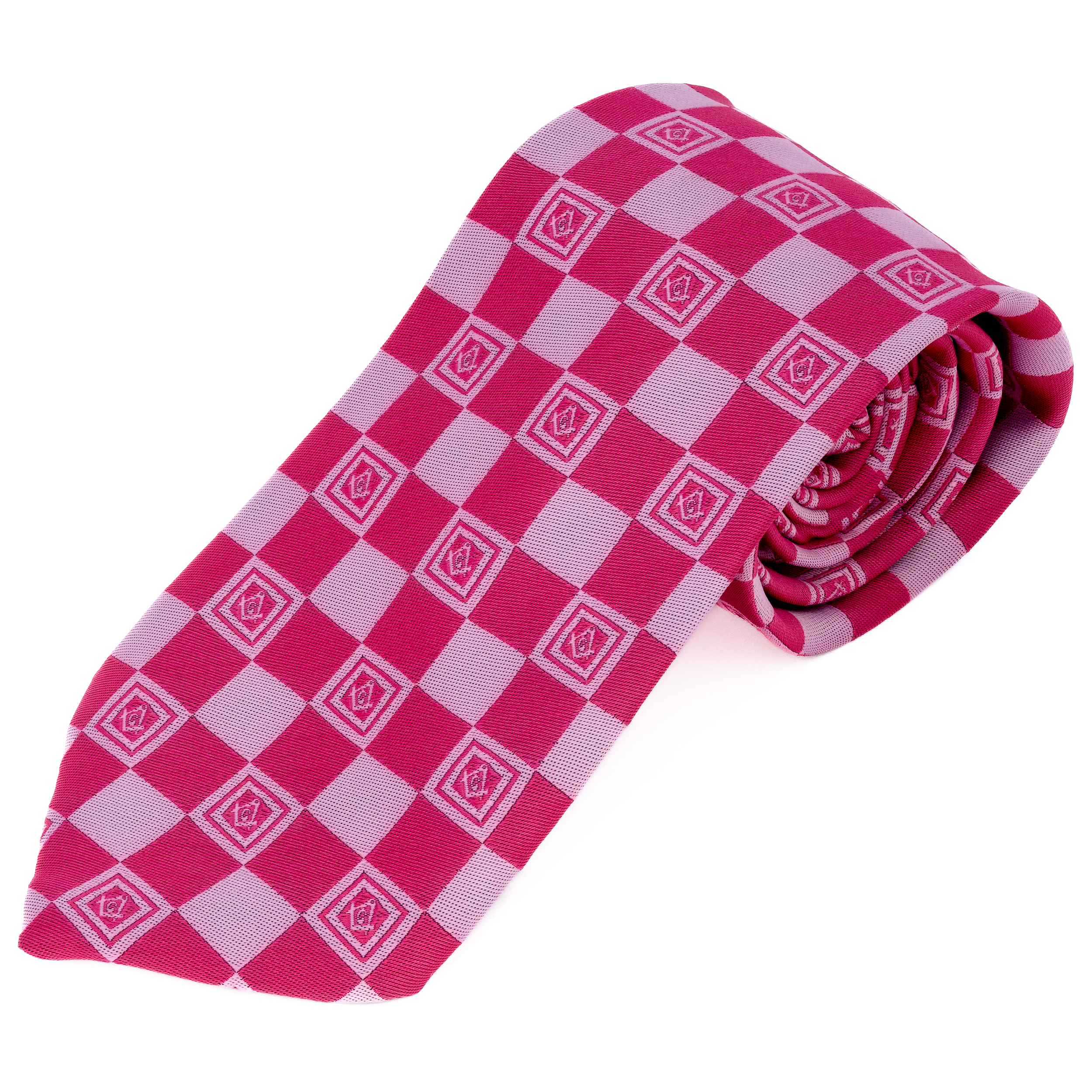Pink Masonic Tie – Geometric Pattern with Square & Compass Design ...