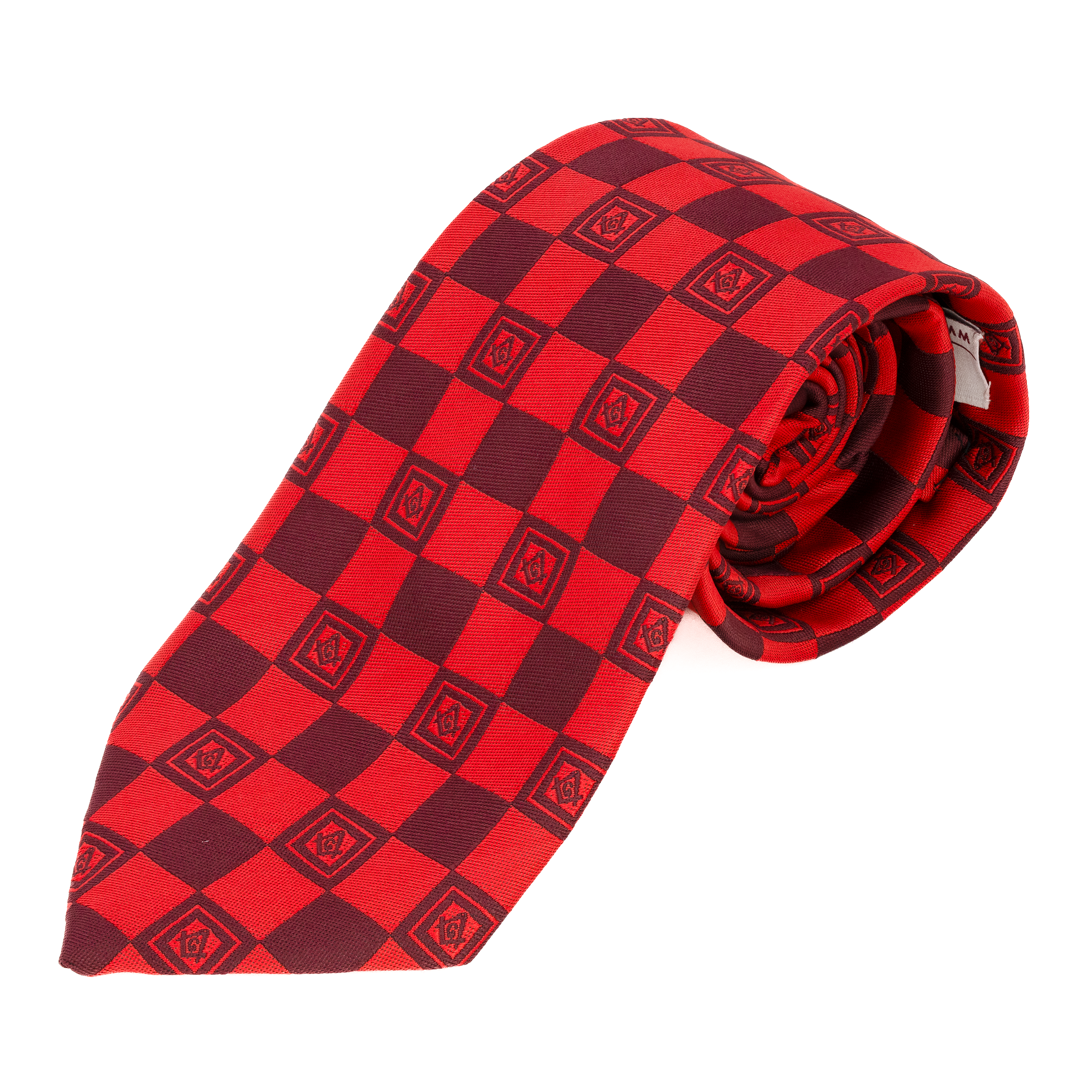 Red & Burgundy Geometric Square Masonic Tie – Symbolic Square & Compass ...